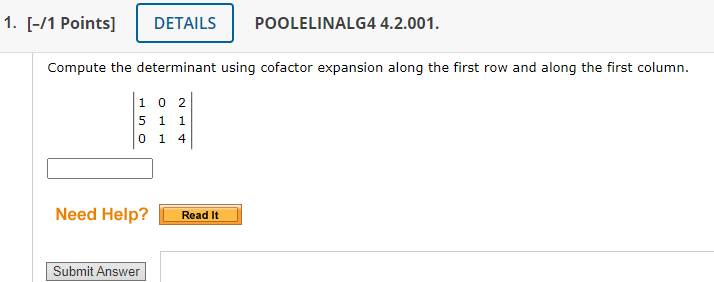 Solved Compute the determinant using cofactor expansion | Chegg.com
