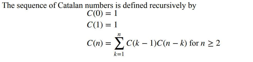 Solved The sequence of Catalan numbers is defined | Chegg.com