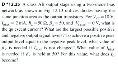 Solved D∗12.25 A class AB output stage using a two-diode | Chegg.com