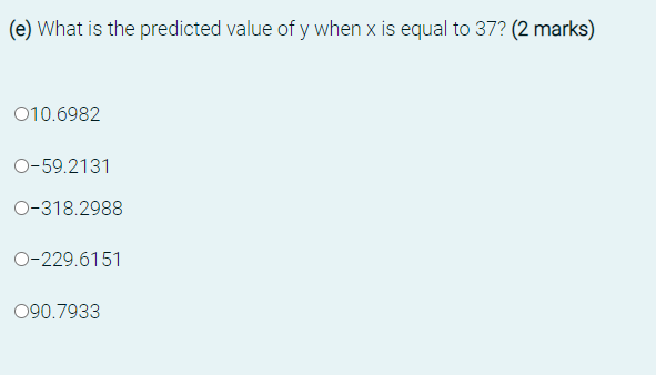 Solved (e) What is the predicted value of y when x | Chegg.com
