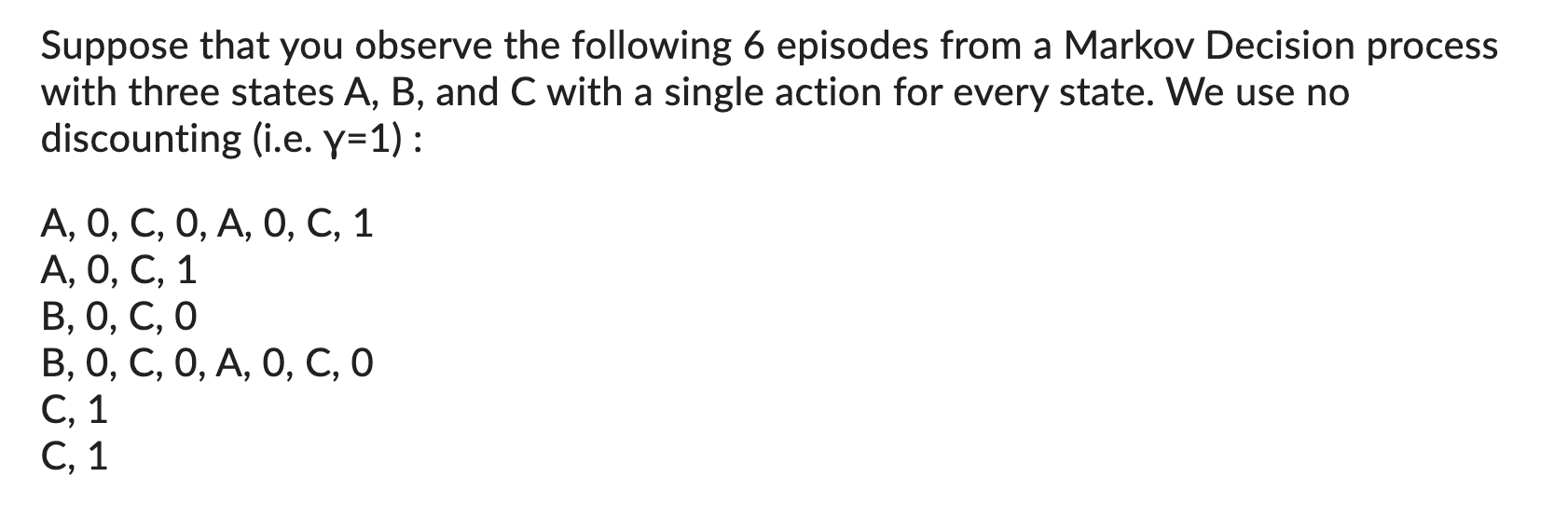 Solved Suppose that you observe the following 6 ﻿episodes | Chegg.com