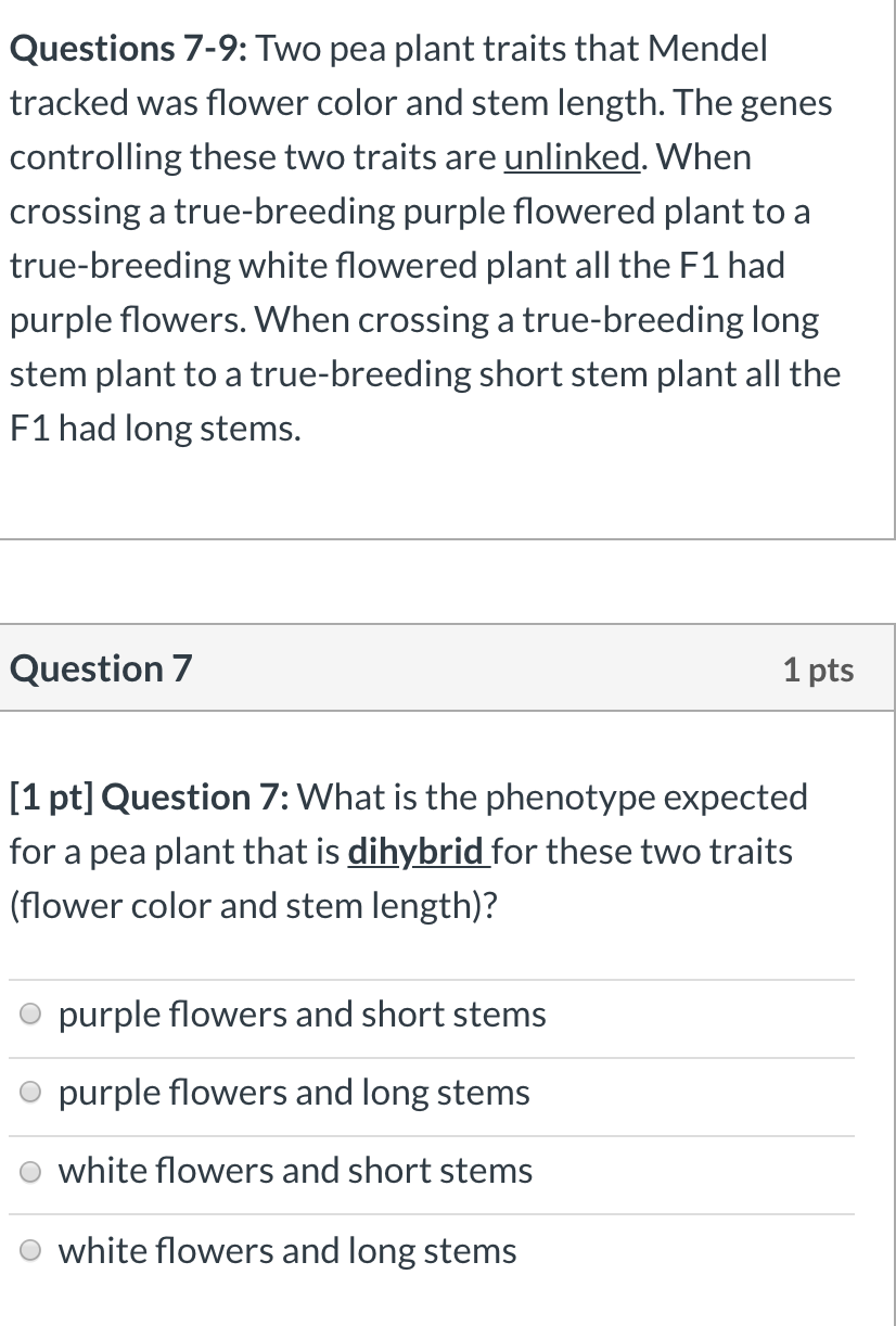 Solved Questions 7-9: Two pea plant traits that Mendel | Chegg.com