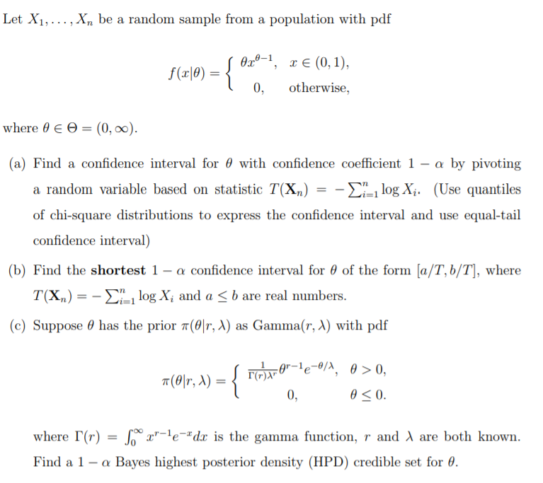 Solved Advanced Mathematical Statistics. I only require (a) | Chegg.com