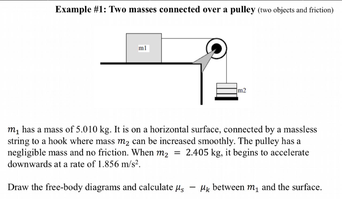 Solved Example #1: Two masses connected over a pulley (two | Chegg.com