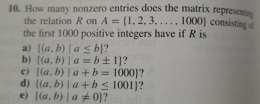 Solved 10. How many nonzero entries does the matrix | Chegg.com