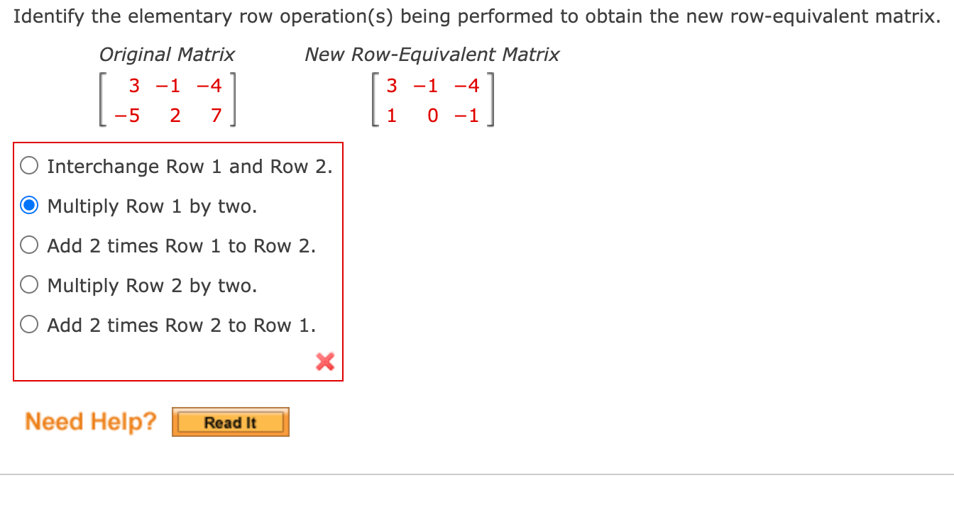 Solved Identify the elementary row operation(s) being | Chegg.com