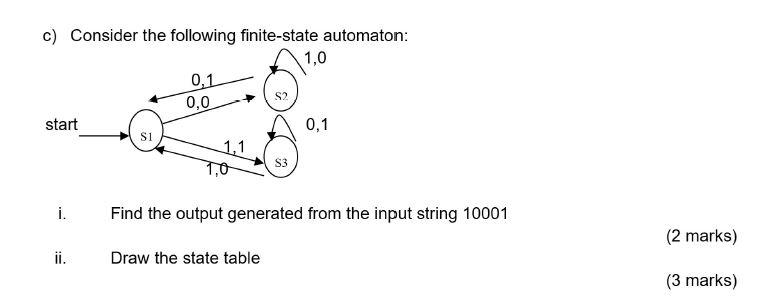 Solved c) Consider the following finite-state automaton: i. | Chegg.com
