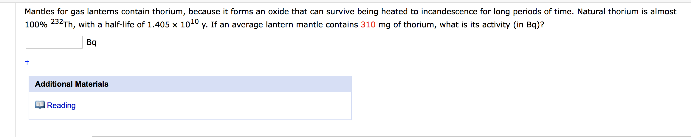 Solved Mantles for gas lanterns contain thorium, because it | Chegg.com