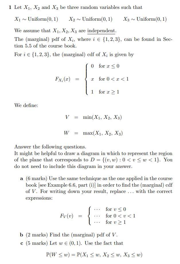 Solved 1 Let X1, X, and X3 be three random variables such | Chegg.com