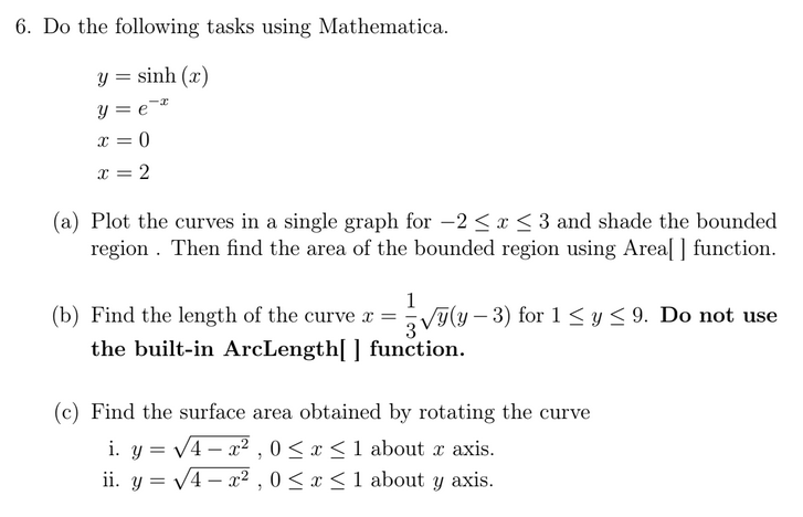 Solved 6. Do the following tasks using Mathematica. y = sinh | Chegg.com