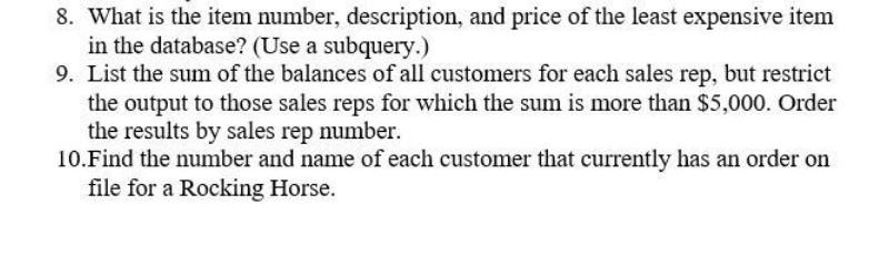 Solved 8. What is the item number, description, and price of | Chegg.com
