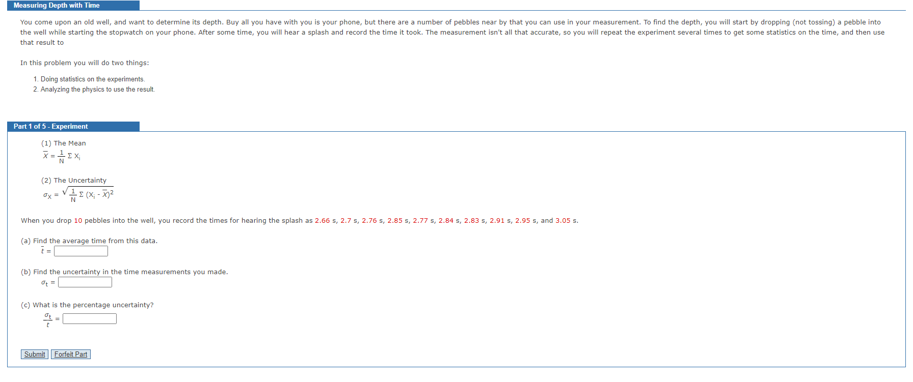 Solved Measuring Depth with Timethat result toIn this | Chegg.com