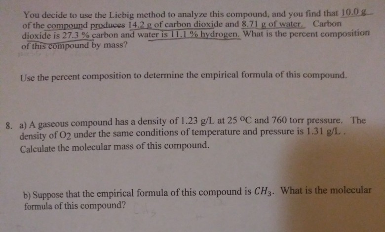 Solved You decide to use the Liebig method to analyze this | Chegg.com