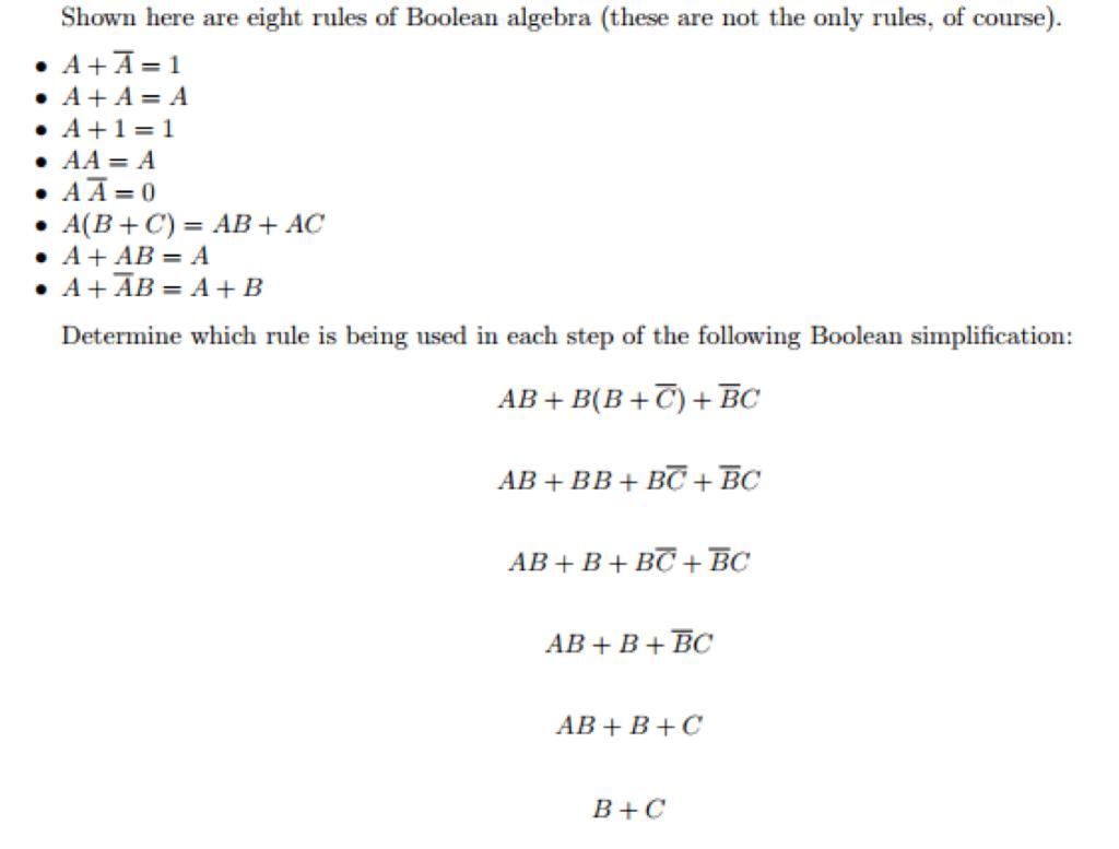 Solved Shown here are eight rules of Boolean algebra (these | Chegg.com