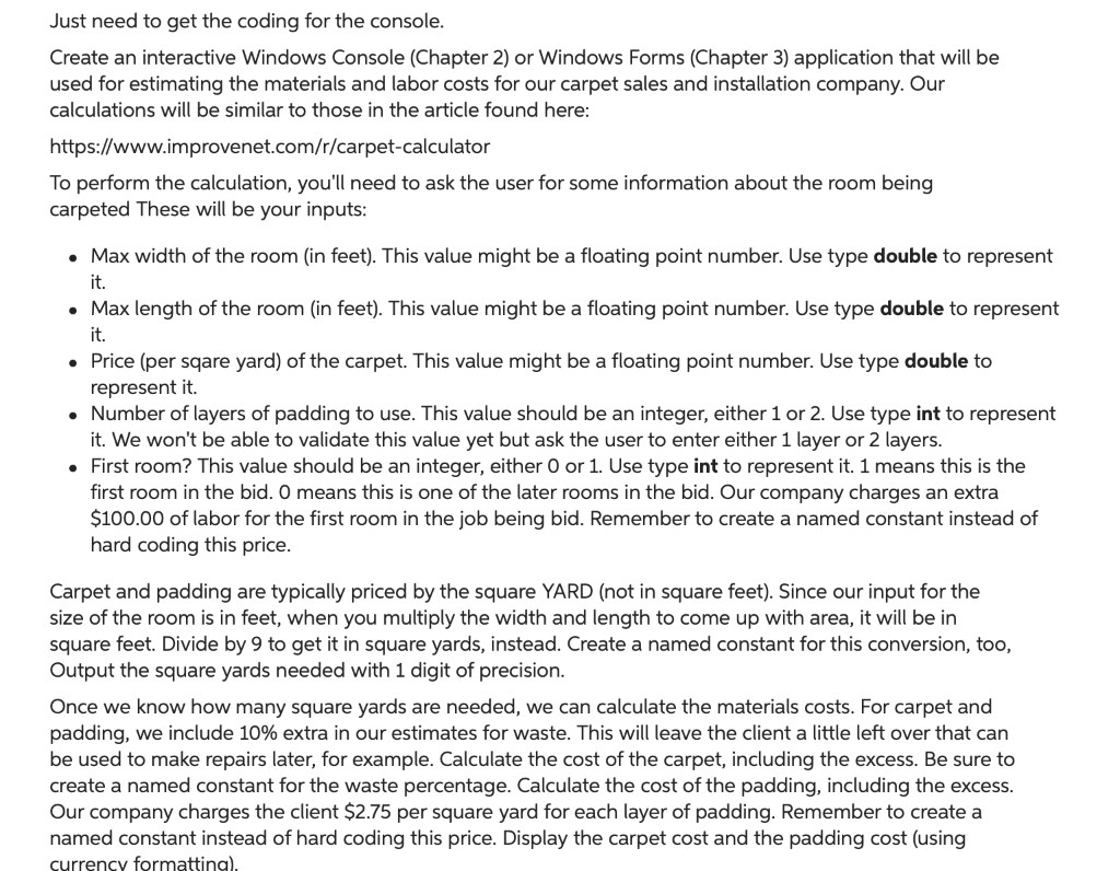 Solved Just need to get the coding for the console Create an | Chegg.com