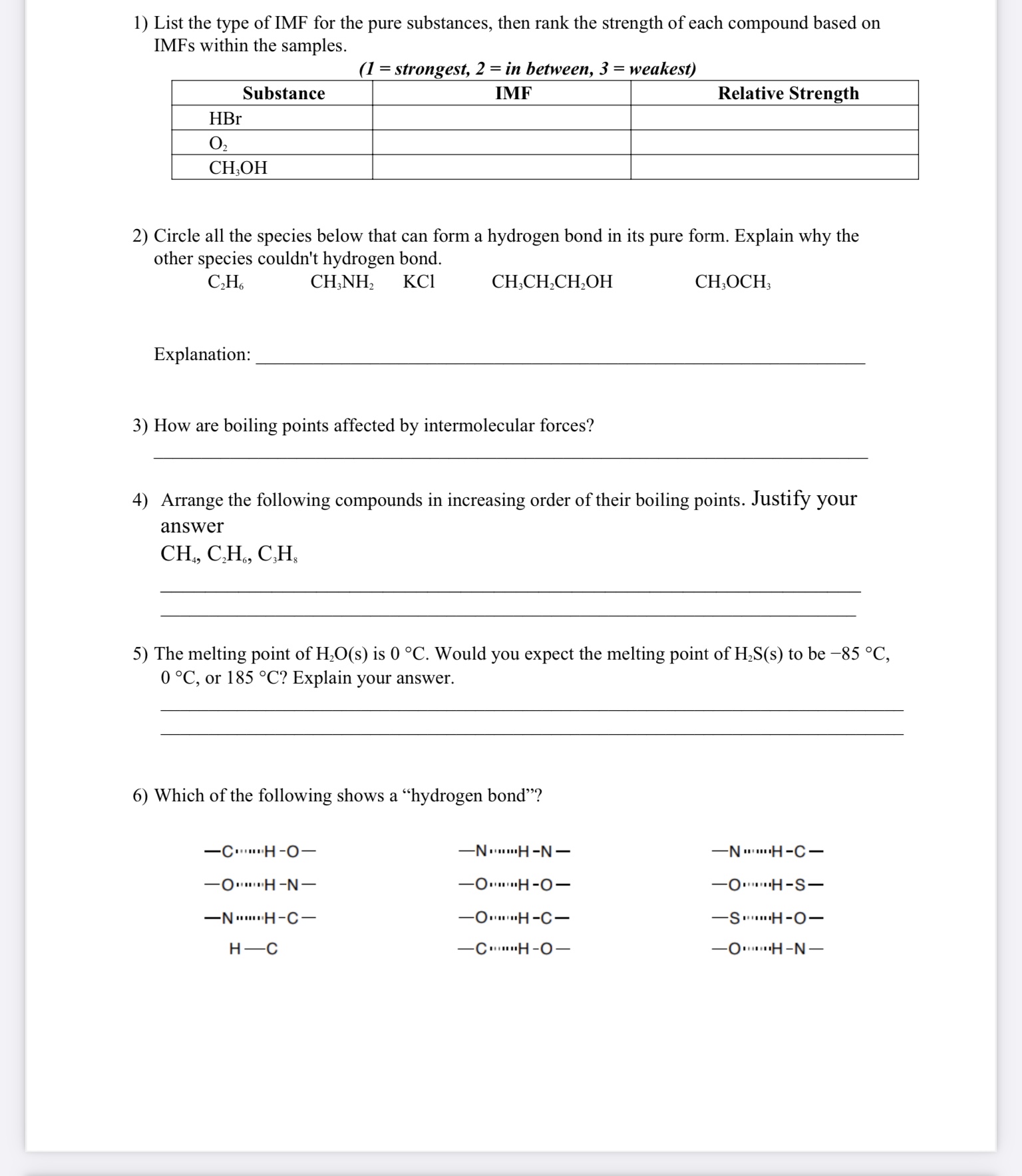 Solved List the type of IMF for the pure substances, then | Chegg.com