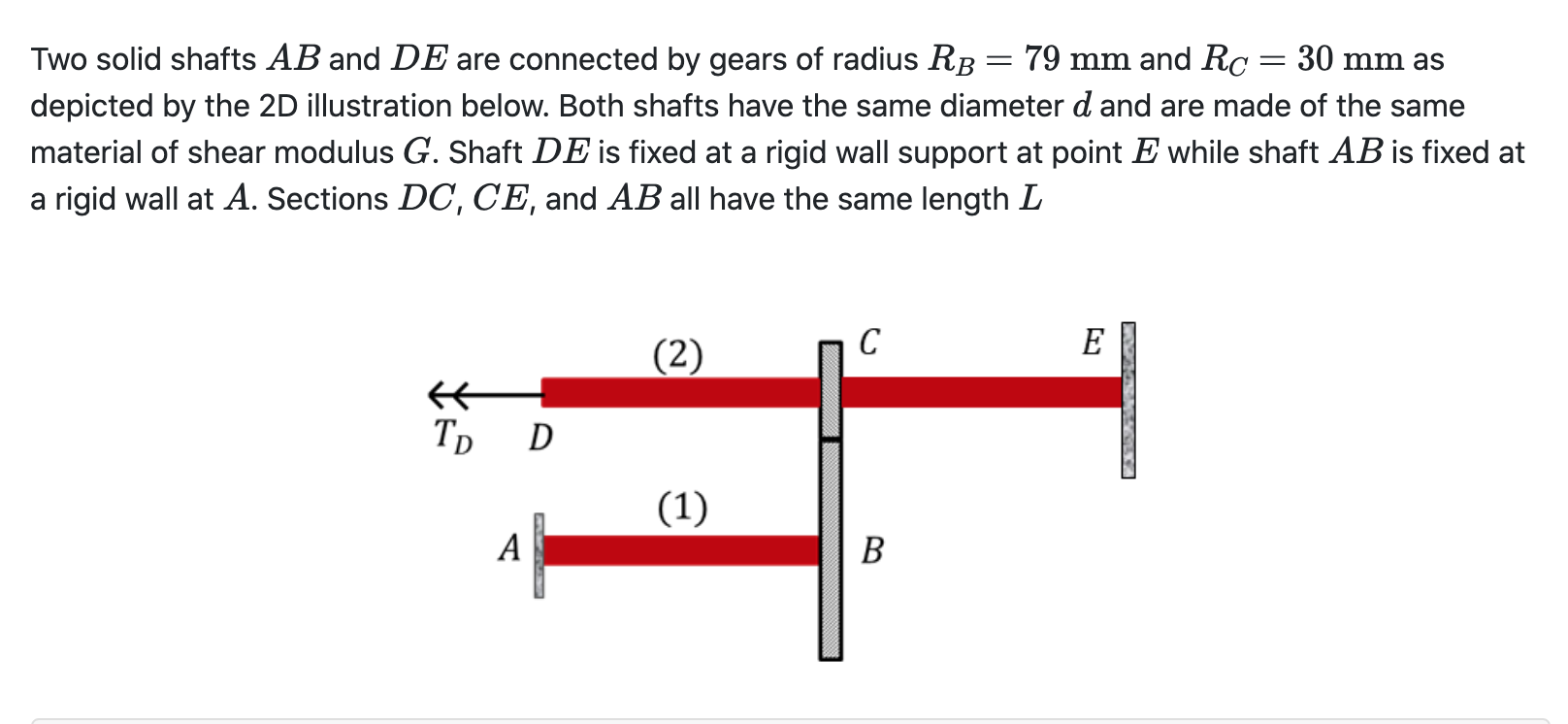 Solved = Two solid shafts AB and DE are connected by gears | Chegg.com