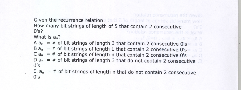 Solved Given The Recurrence Relation How Many Bit Strings Of