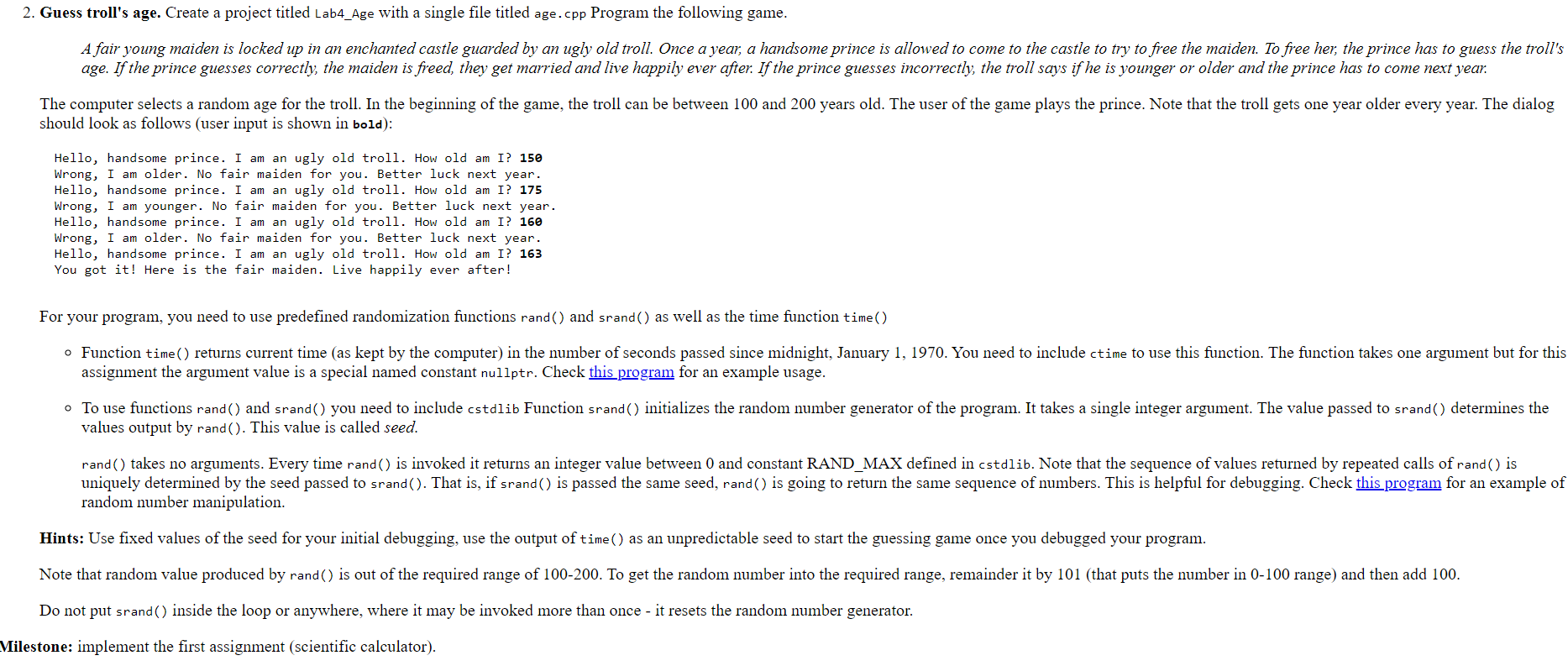 Solved 2. Guess troll's age. Create a project titled | Chegg.com