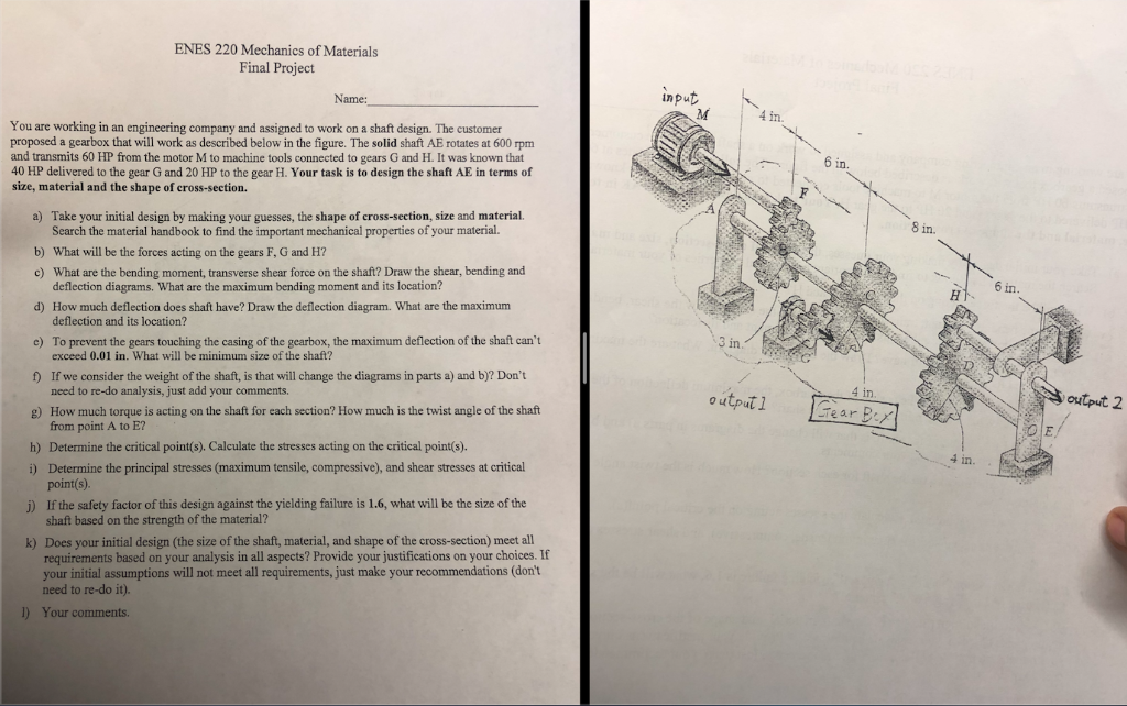 ENES 220 Mechanics of Materials Final Project input | Chegg.com