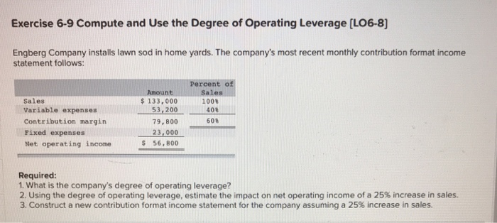 Solved Exercise 6-9 Compute and Use the Degree of Operating | Chegg.com