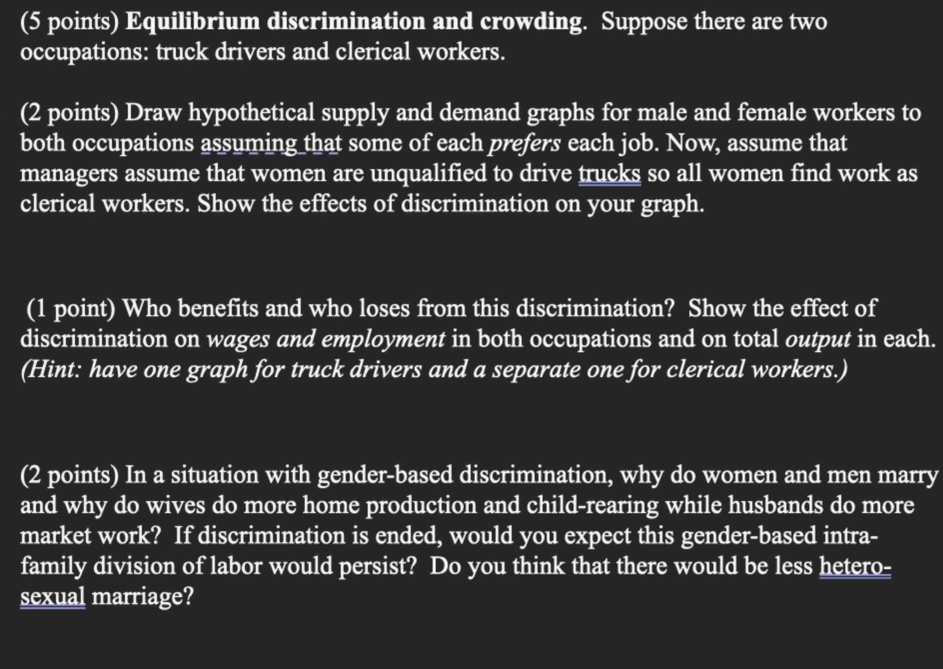 Solved (5 ﻿points) ﻿Equilibrium discrimination and crowding. | Chegg.com