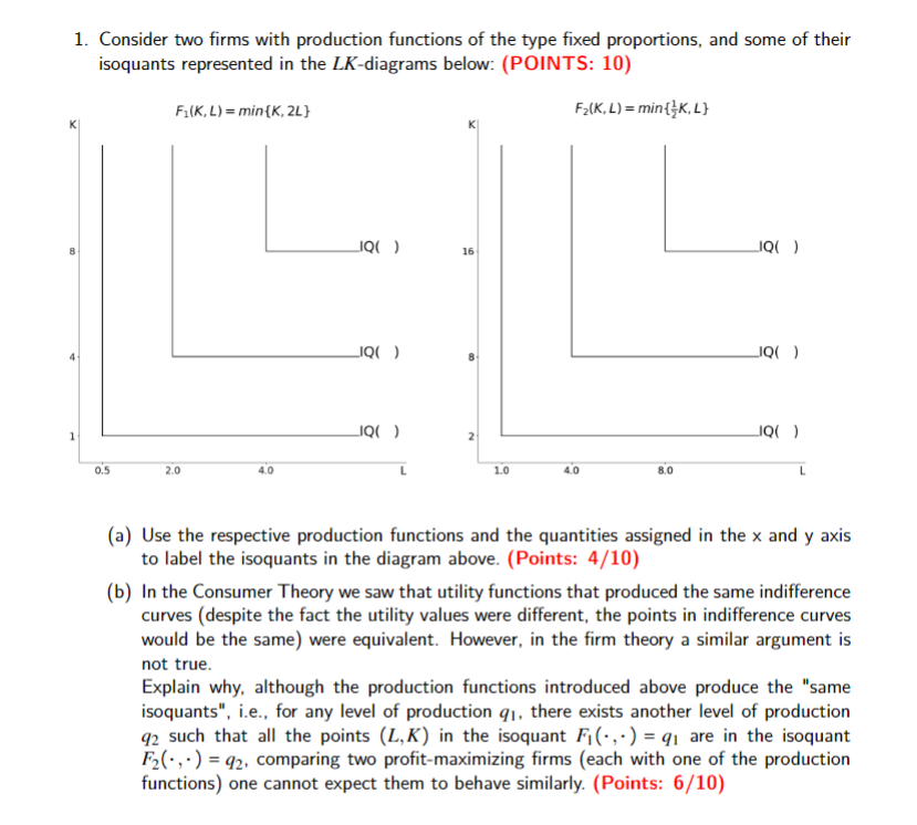 Solved 1. Consider two firms with production functions of | Chegg.com