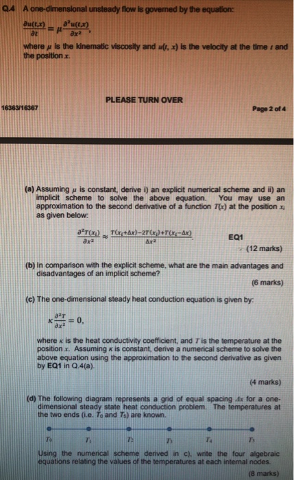 Solved Q4 A one-dimensional unsteady flow is govened by the | Chegg.com