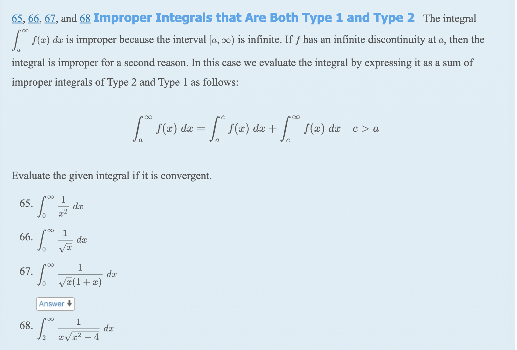Solved 65,66,67, and 68 Improper Integrals that Are Both | Chegg.com