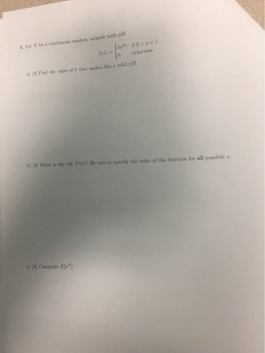 Solved 5·Let X be a continuous random variable with pdf | Chegg.com