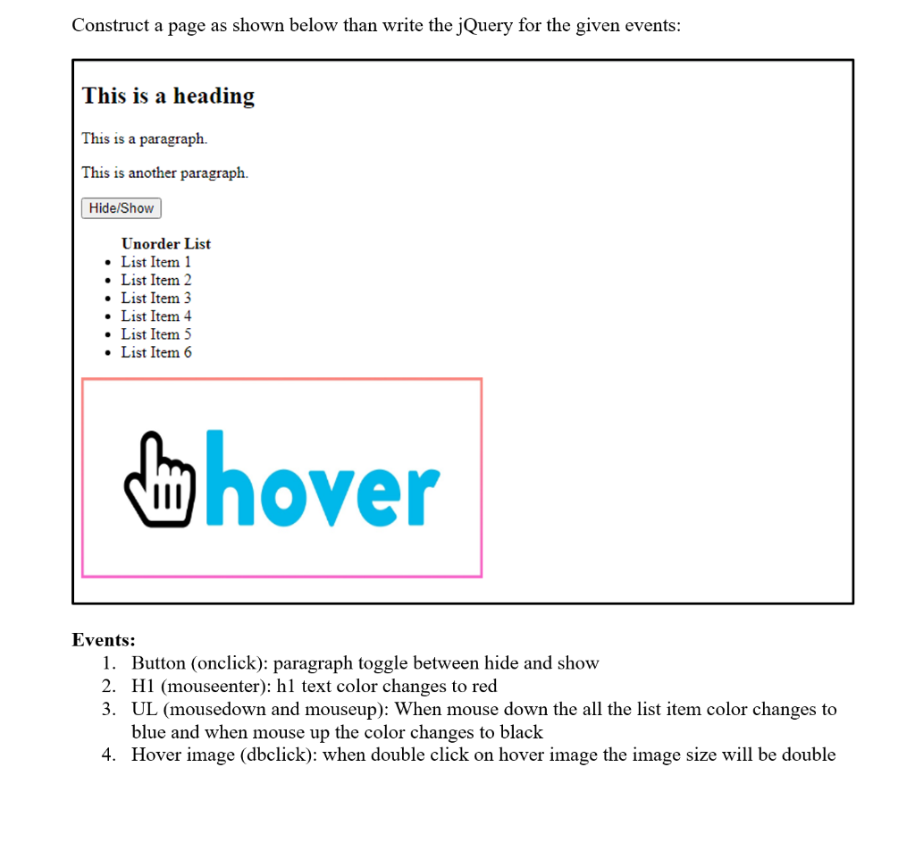 Solved Construct a page as shown below than write the jQuery | Chegg.com