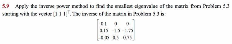 5.9 Apply the inverse power method to find the | Chegg.com
