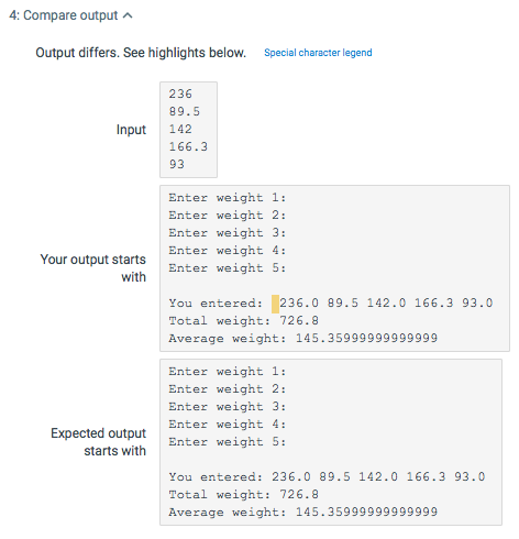 Solved 5: Compare output Output is nearly correct; but | Chegg.com