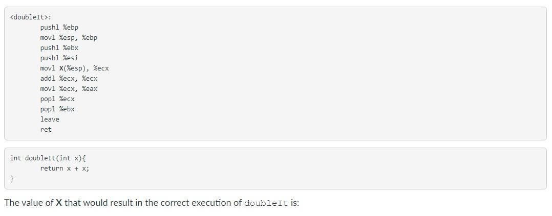 Solved : pushl %ebp movl %esp, %ebp pushl %ebx pushl %esi | Chegg.com