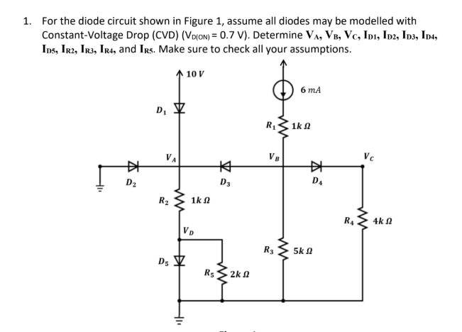 Solved 1. For the diode circuit shown in Figure 1, assume | Chegg.com