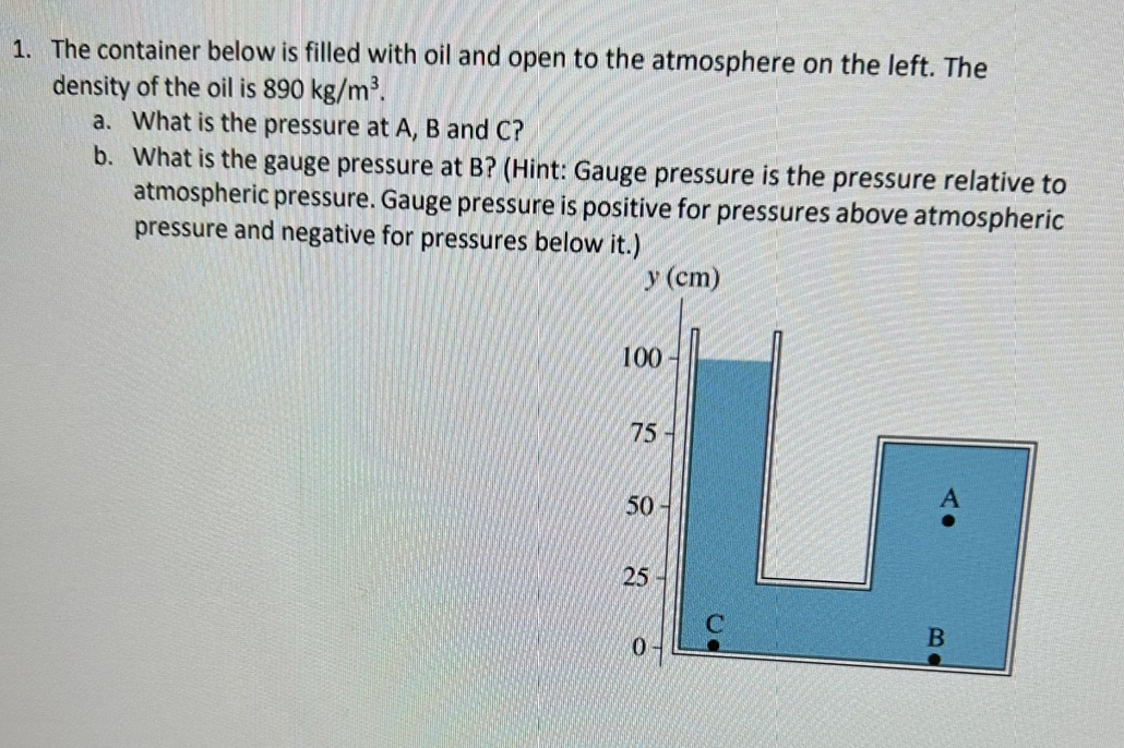Solved 1. The container below is filled with oil and open to | Chegg.com