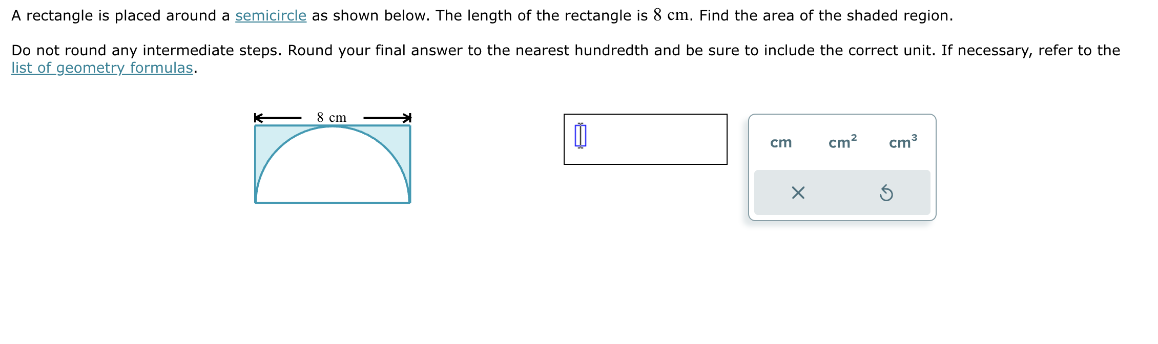 Solved A rectangle is placed around a semicircle as shown | Chegg.com