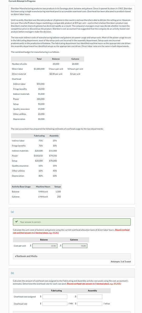 Solved Sheridan Manufacturing produces two products in its | Chegg.com