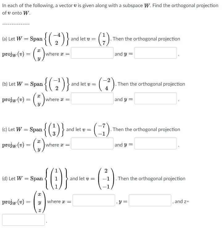 Solved In each of the following, a vector v is given along | Chegg.com