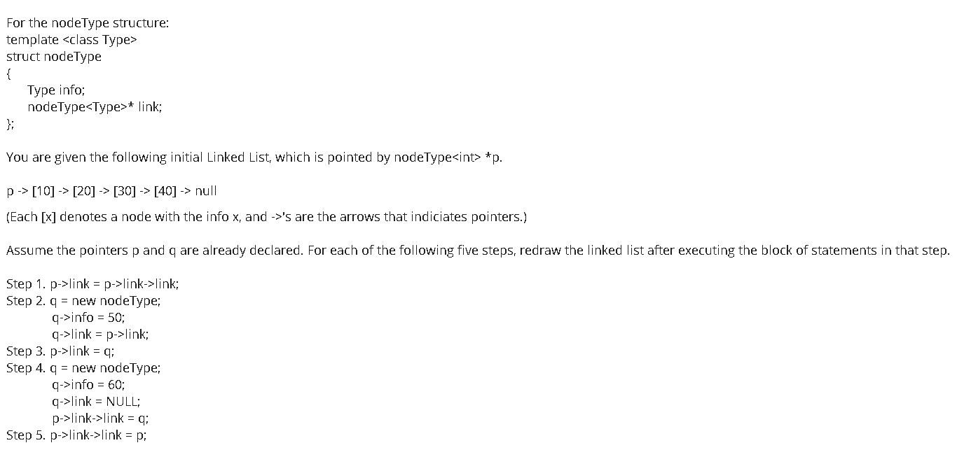 Solved For the node Type structure: template struct node | Chegg.com