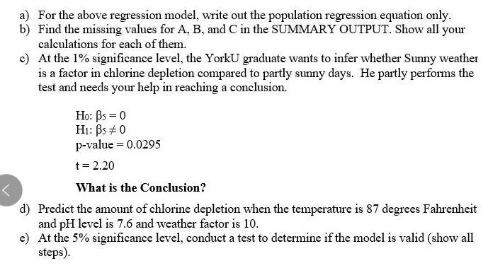 Solved a) For the above regression model, write out the | Chegg.com