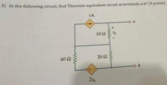Solved 3) In the following circuit, find Thevenin equivalent | Chegg.com