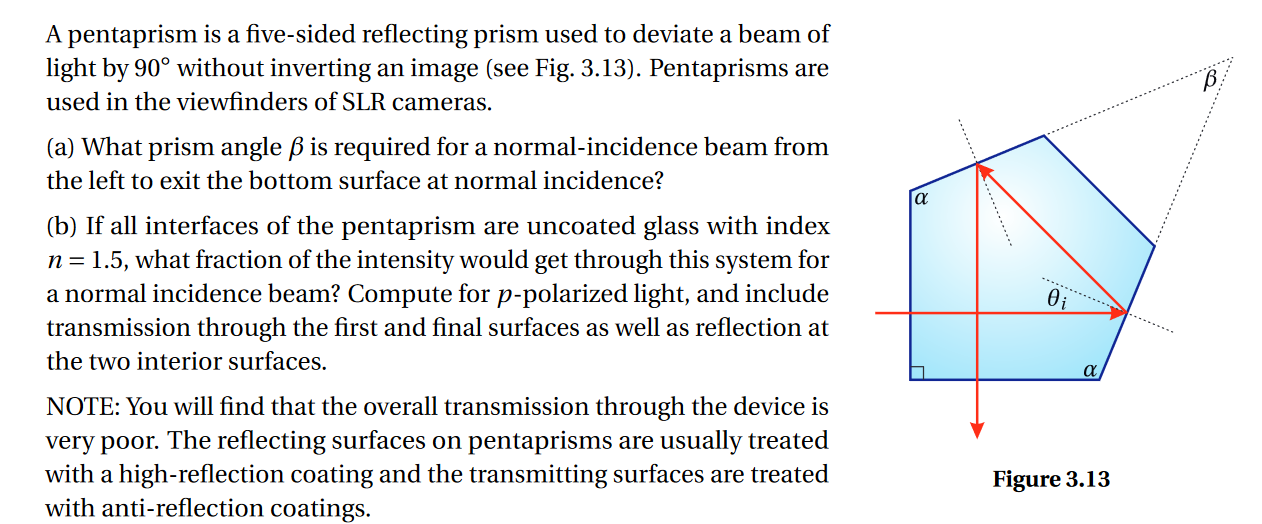 A pentaprism is a five-sided reflecting prism used to | Chegg.com