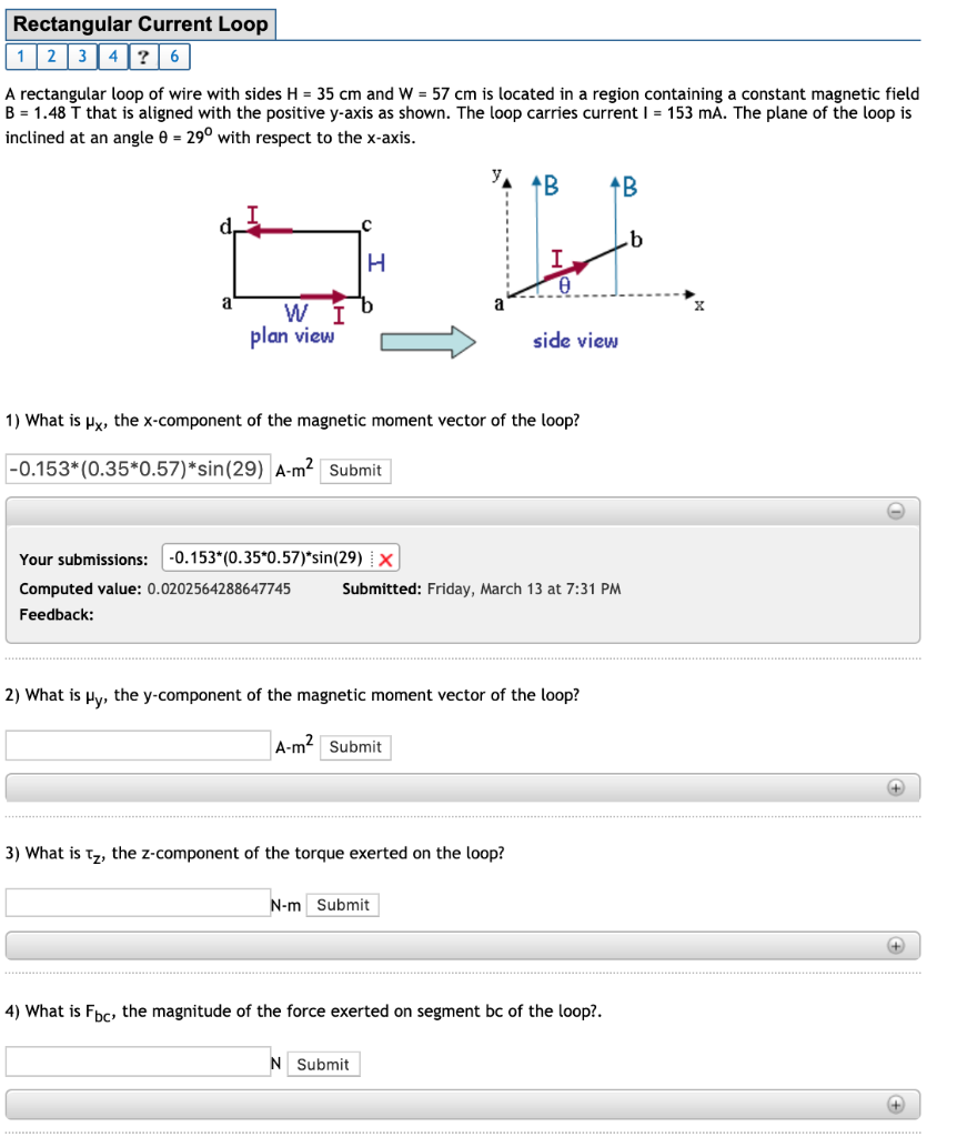 Solved Rectangular Current Loop 1/2/3 426 A rectangular loop | Chegg.com