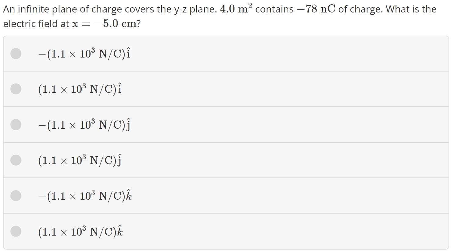 Solved An infinite plane of charge covers the y−z plane. 4.0 | Chegg.com