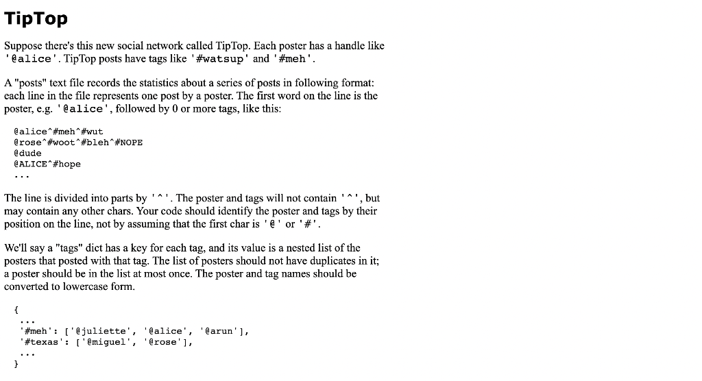 Solved TipTop Output The tiptop.py program takes a posts | Chegg.com