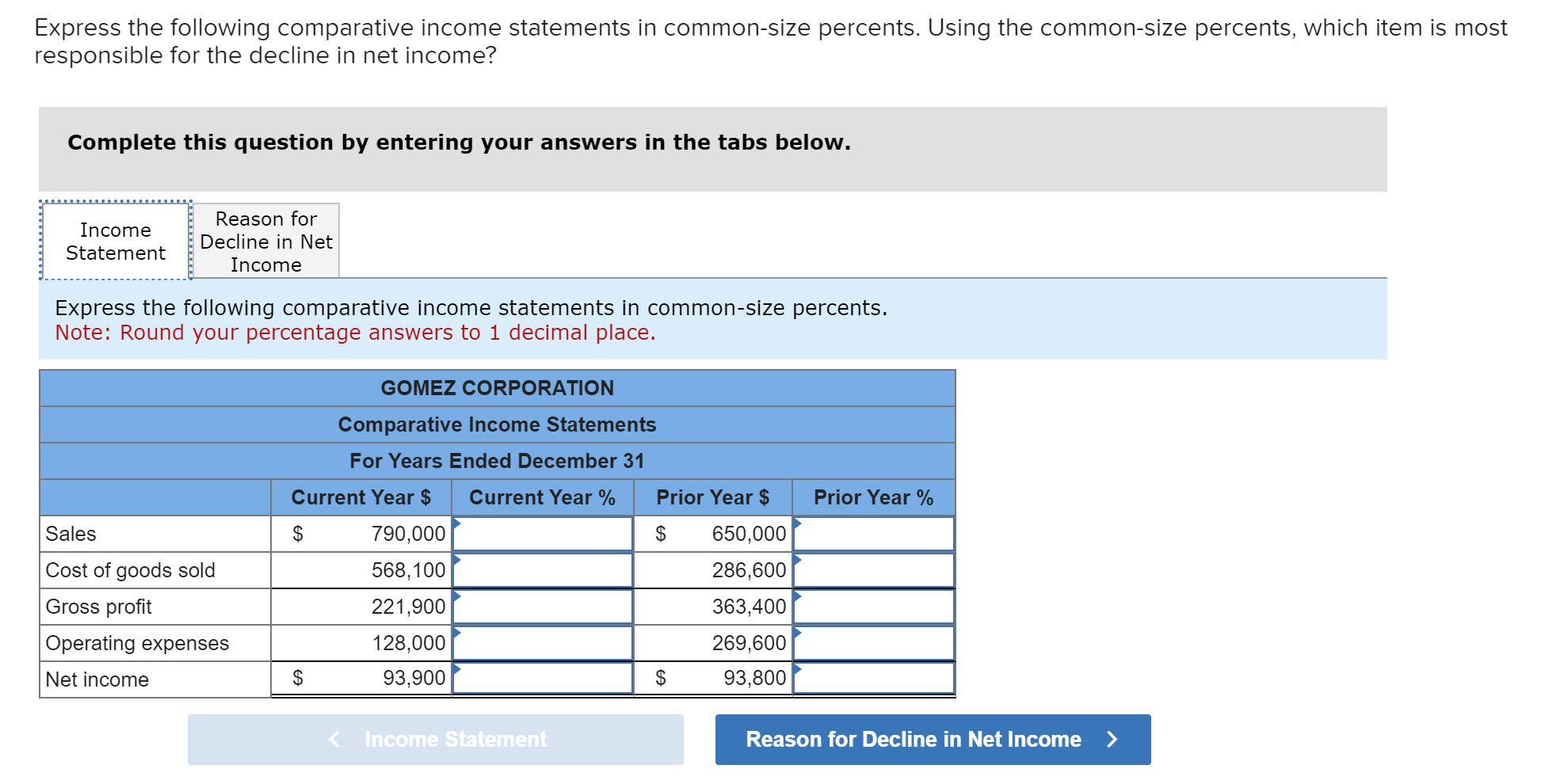 Solved Express the following comparative income statements | Chegg.com