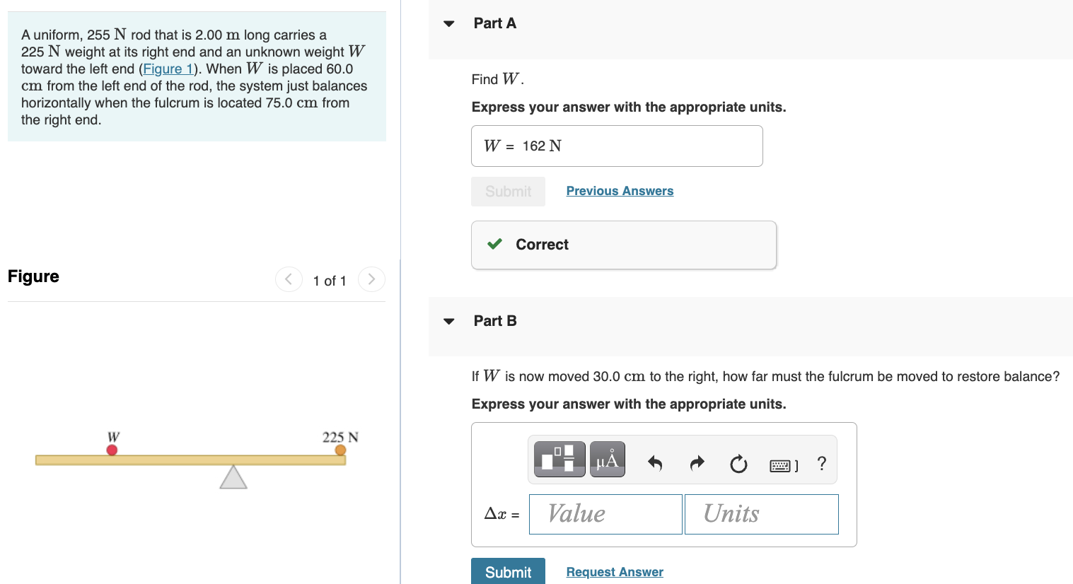 Solved A uniform, 255 N rod that is 2.00 m long carries a | Chegg.com