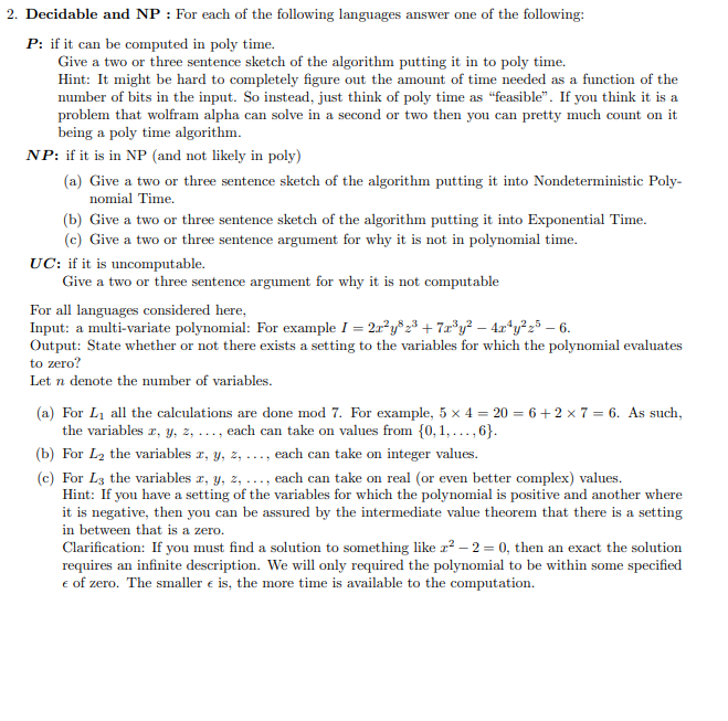 Decidable and NP: For each of the following languages | Chegg.com