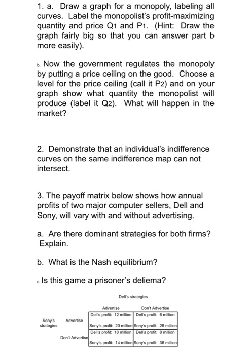 Solved 1. a. Draw a graph for a monopoly, labeling all | Chegg.com